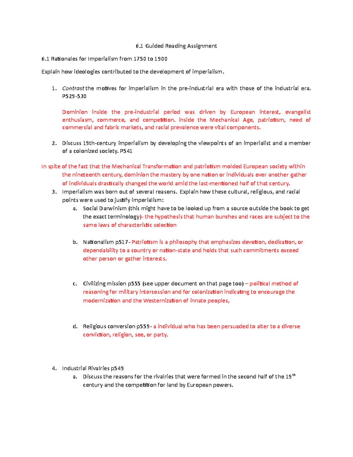 GR 6.1 Rationales for Imperialism - 6 Guided Reading Assignment 6 ...