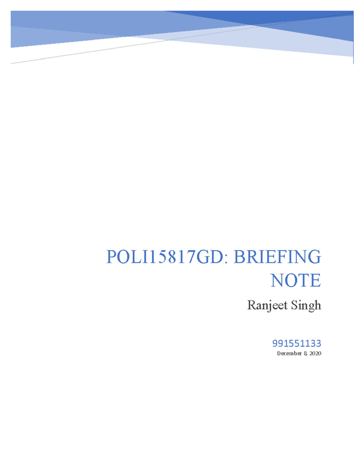 briefing note - international politics - 991551133 December 8, 2020 ...