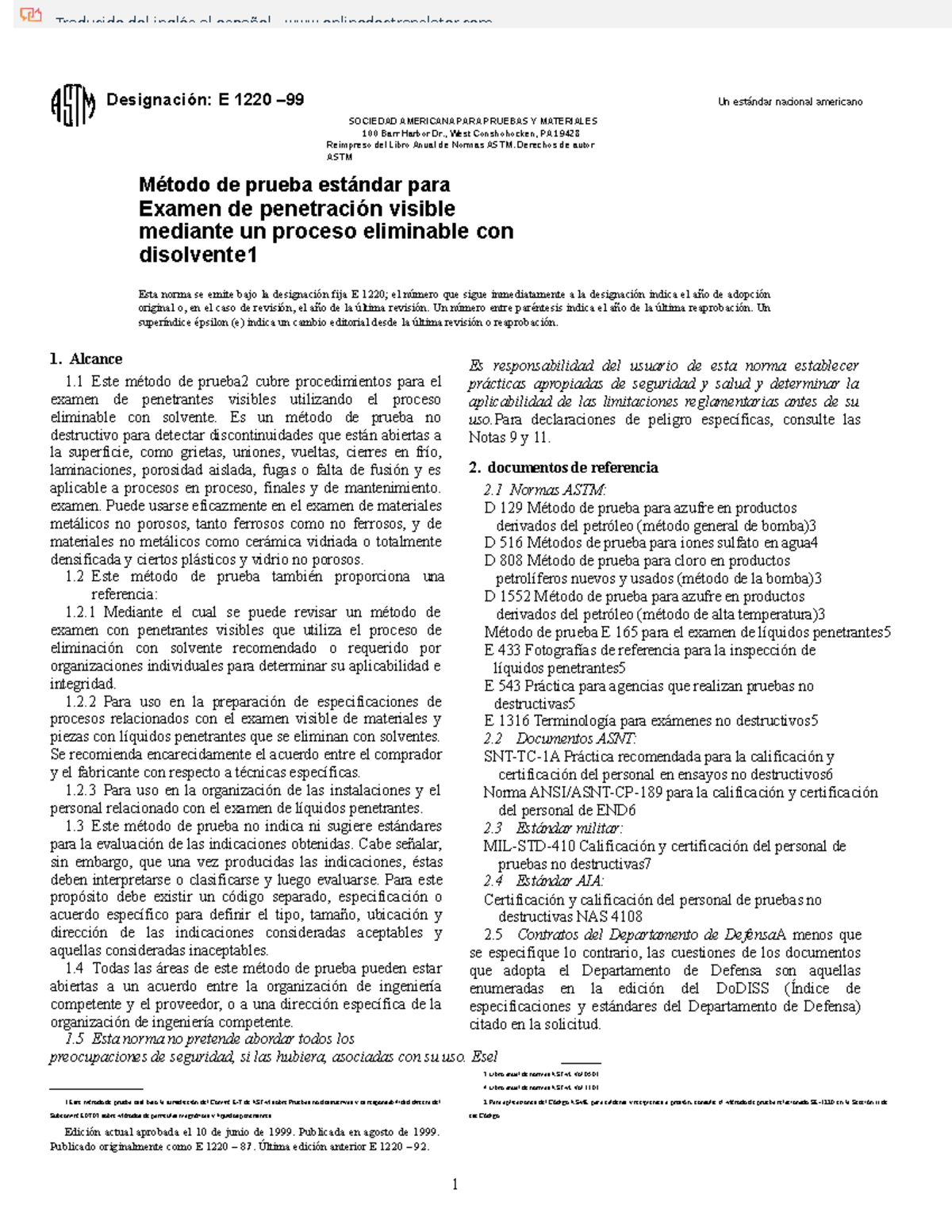 E1220 - traducción de ingles a español - 1 Designación: E 1220 –99 Un ...
