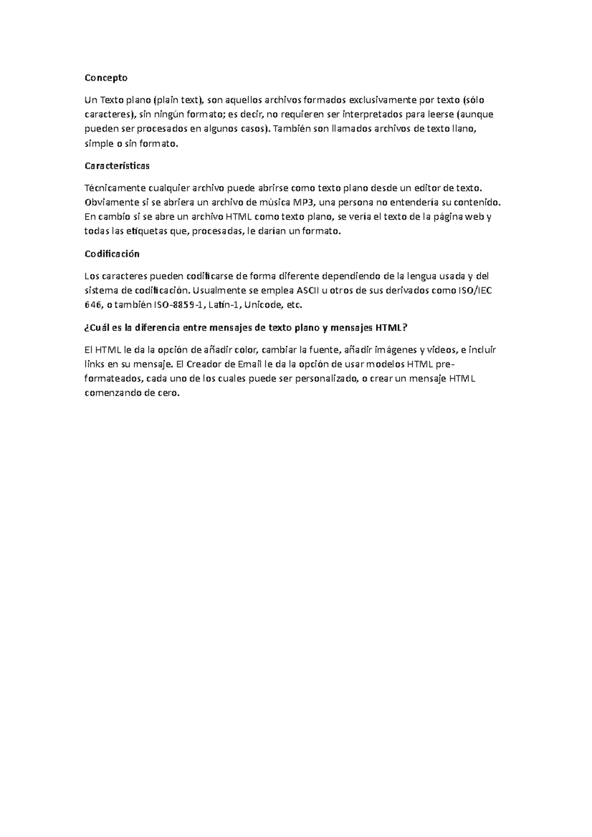 Texto plano - Conceptos - Concepto Un Texto plano (plain text), son ...