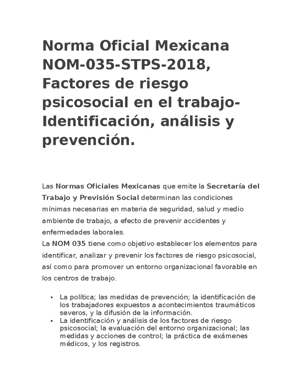 NOM - NOM - Norma Oficial Mexicana NOM-035-STPS-2018, Factores de ...