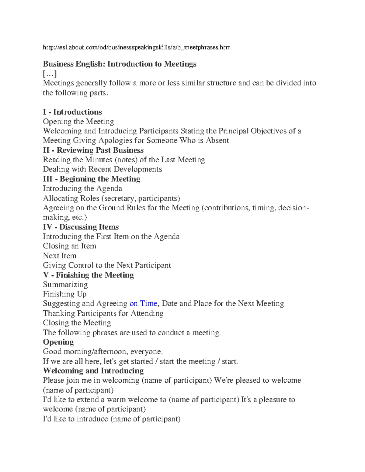 The language of meetings - esl.about/od/businessspeakingskills/a/b ...