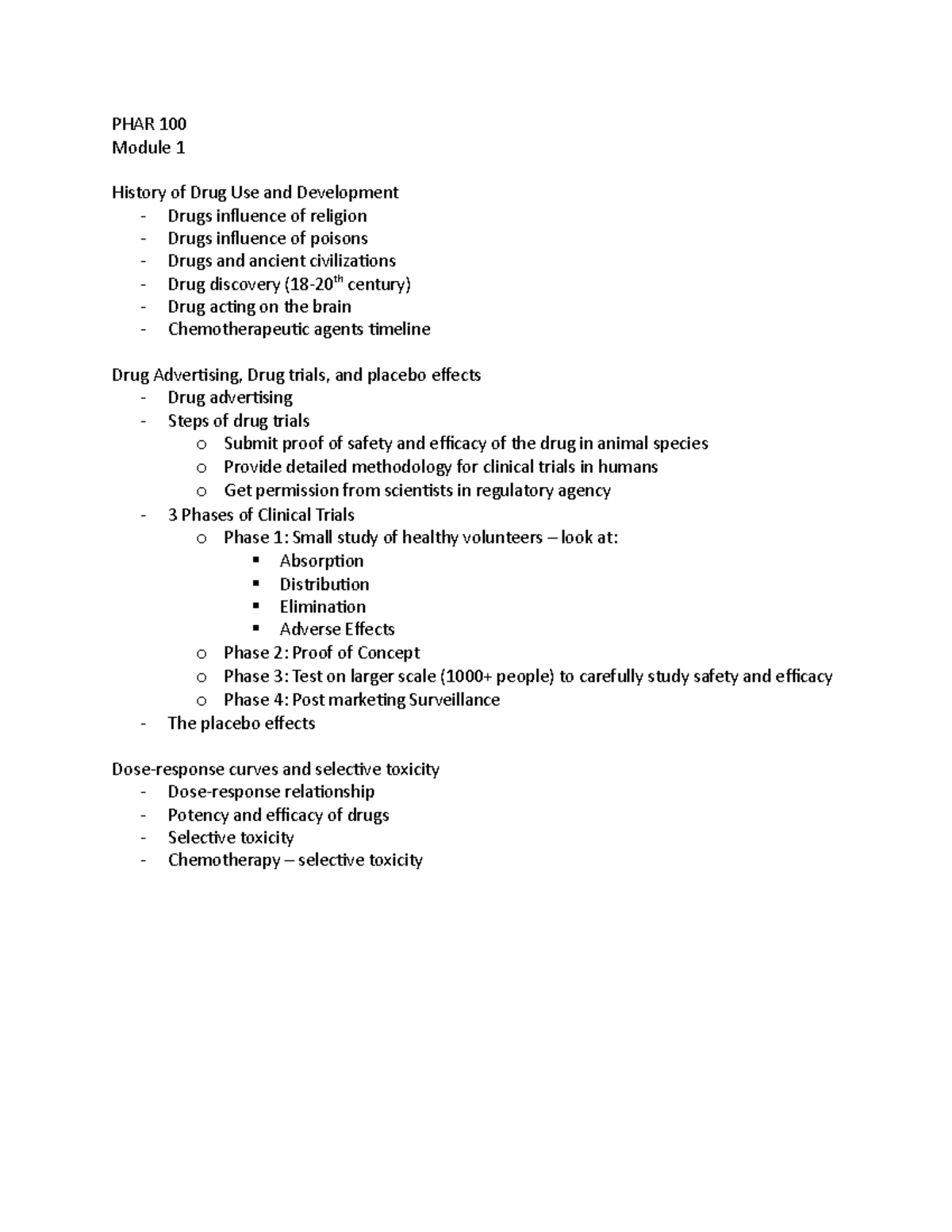 Module 1 - PHAR 100 Module 1 History of Drug Use and Development ...