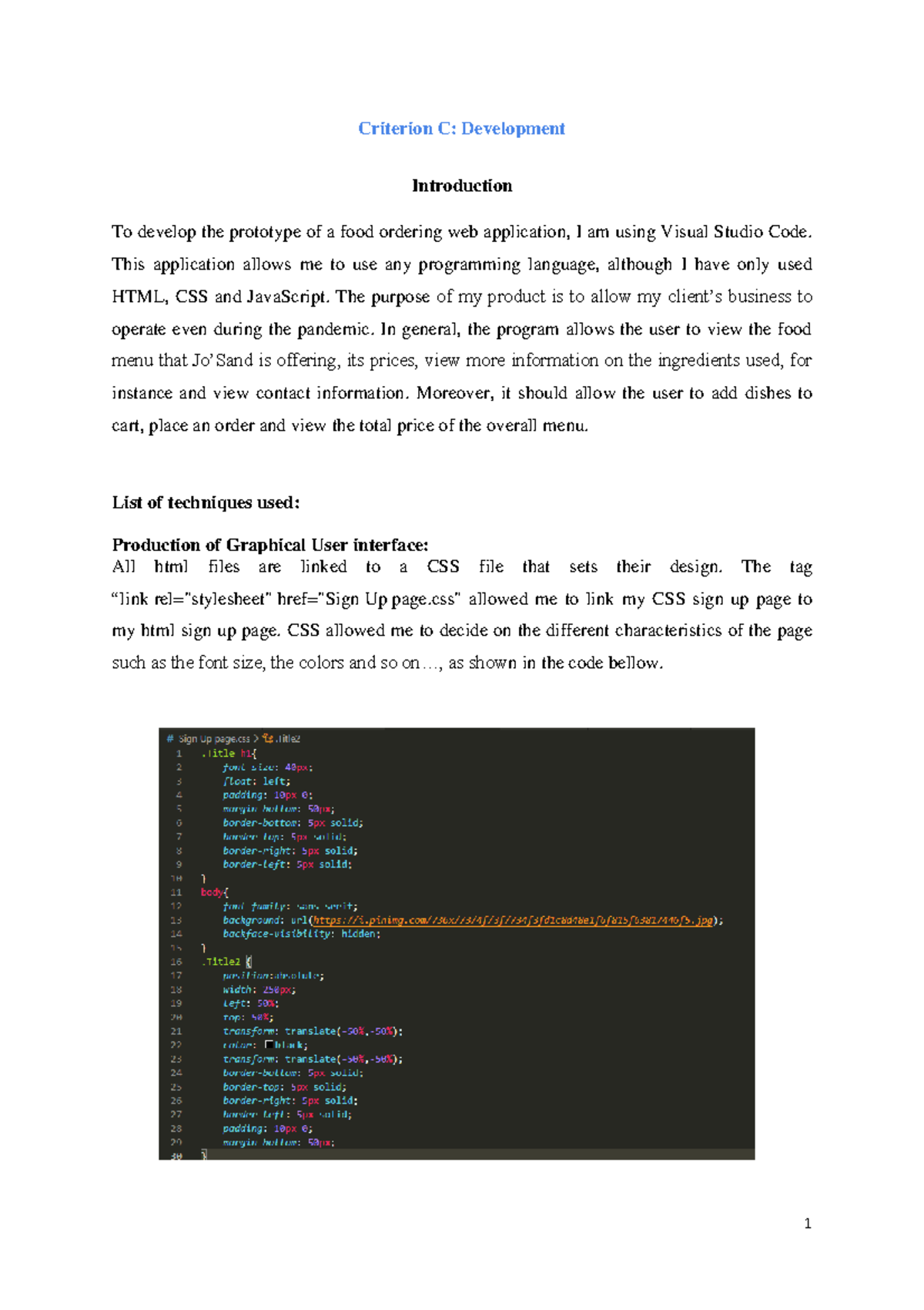Criterion C 2 - Criterion C: Development Introduction To develop the prototype of a food ...