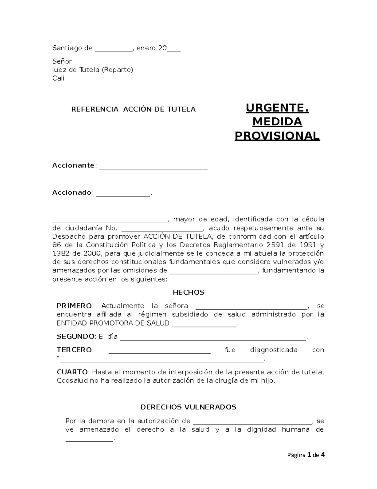 Tutela Derecho a la Salud (Con medida provisional) - Santiago de ...