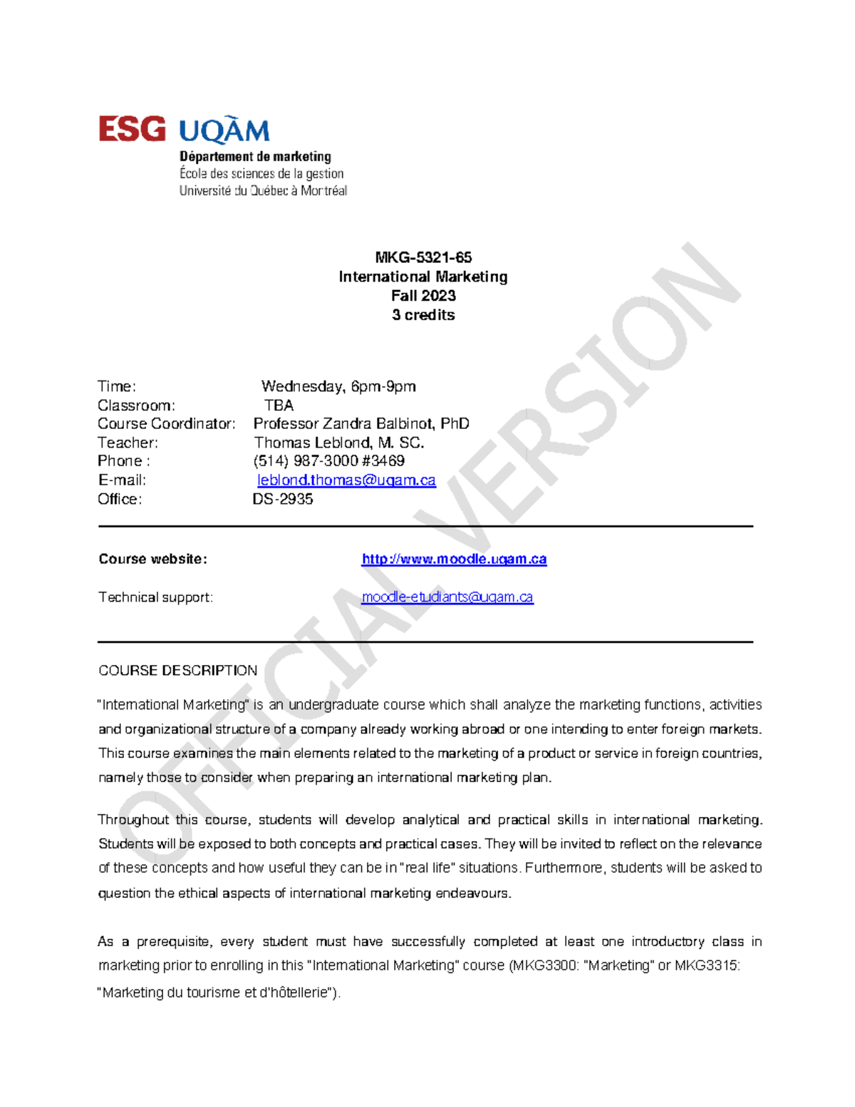 MKG5321 065 syllabus A2023 - MKG- 5321 - 65 International Marketing ...