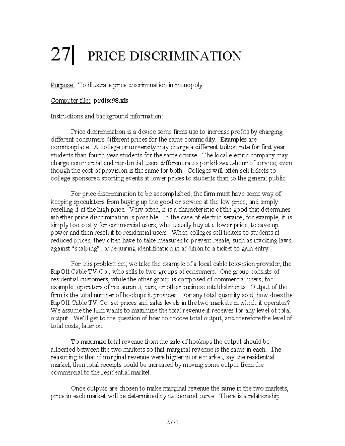 Prdisc 98 - PERPARACION - 27 PRICE DISCRIMINATION Purpose: To ...