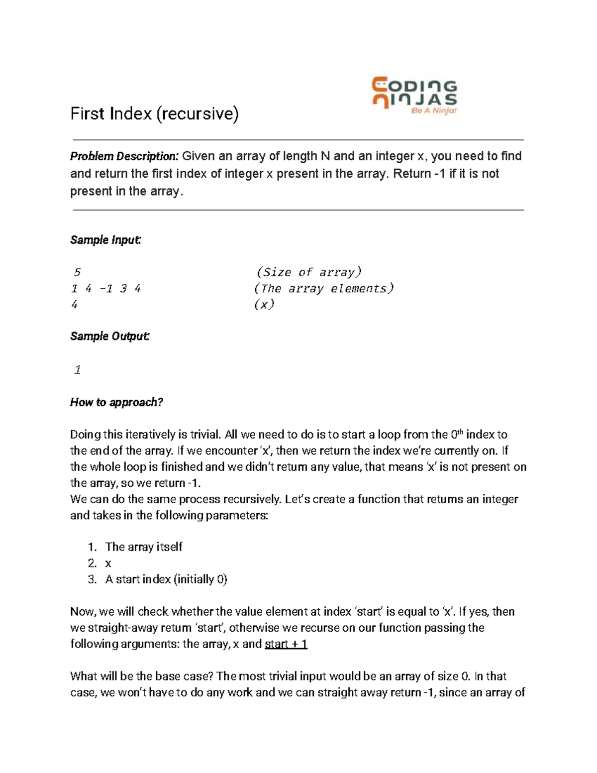 16.1 First Index Editorial - First Index (recursive) Problem ...