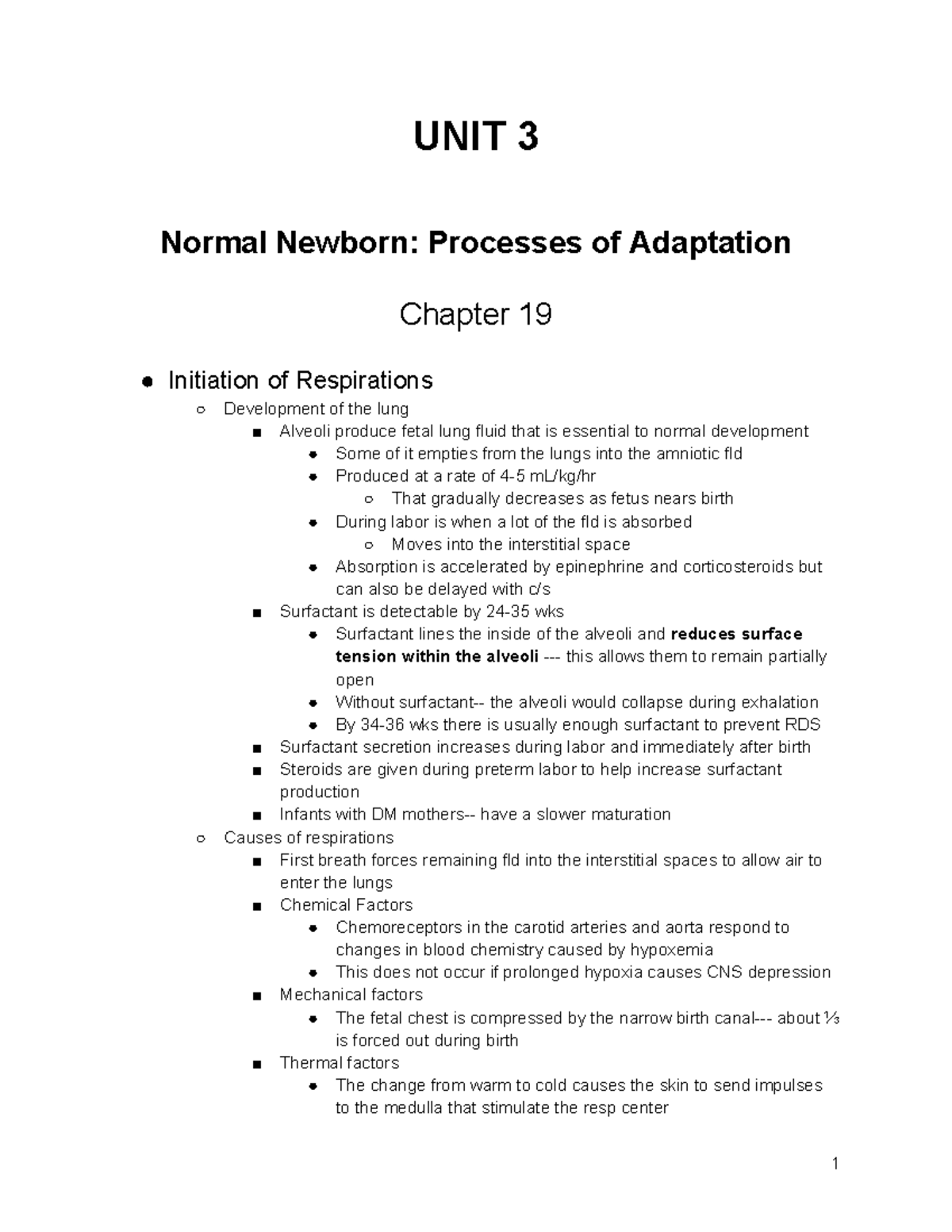 231 unit 3 - exam materials - UNIT 3 Normal Newborn: Processes of ...