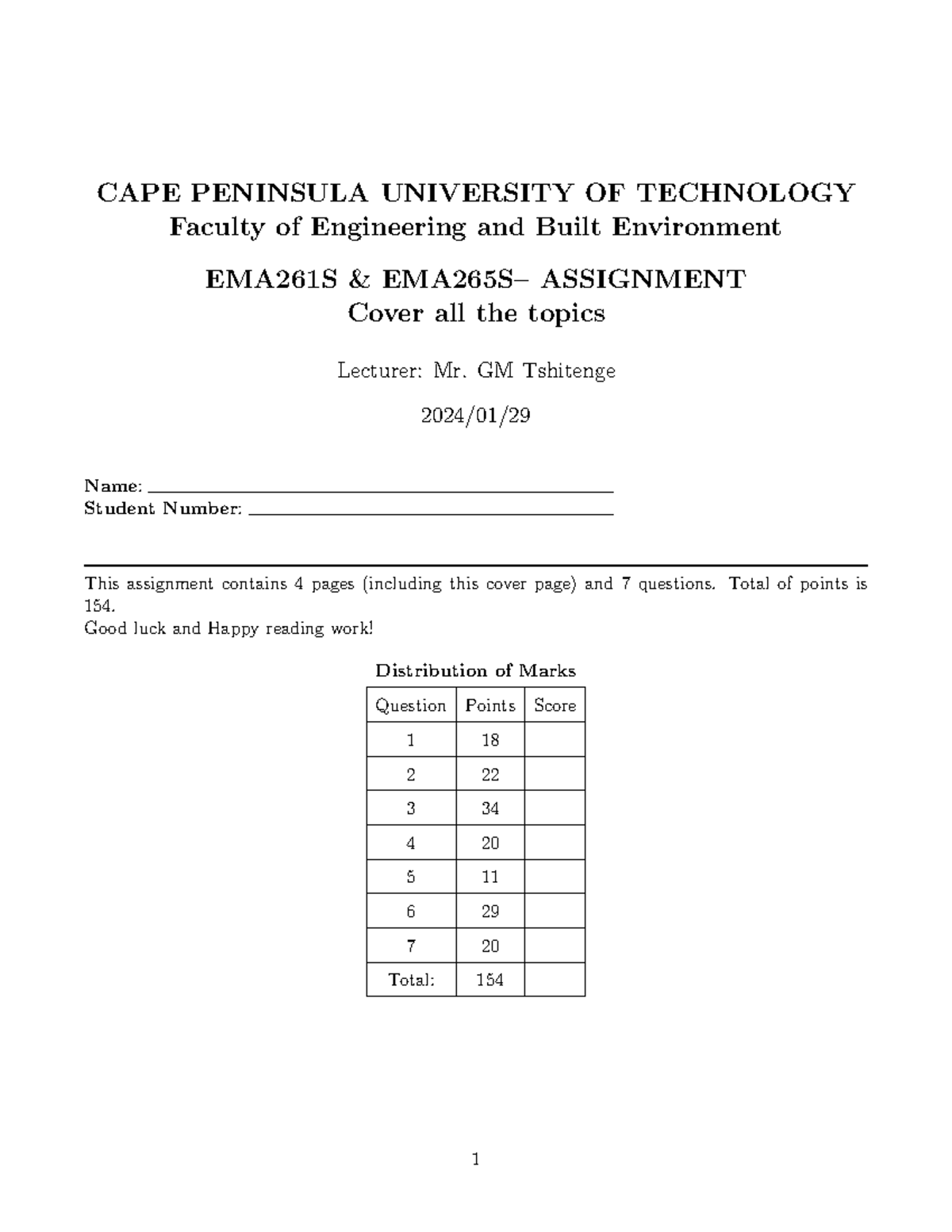 Assignment - CAPE PENINSULA UNIVERSITY OF TECHNOLOGY Faculty of ...