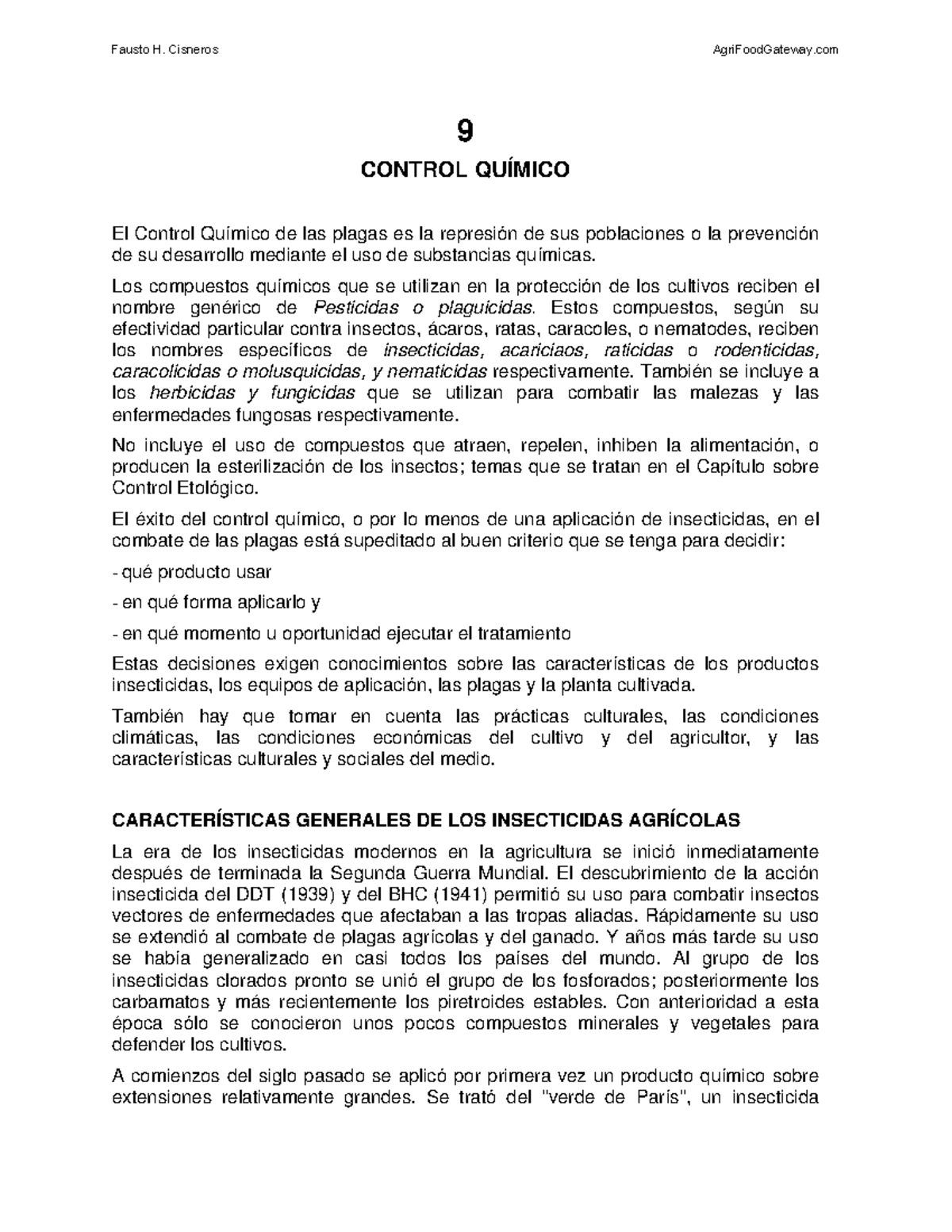 Control quimico de plagas - 9 CONTROL QUÍMICO El Control Químico de las ...