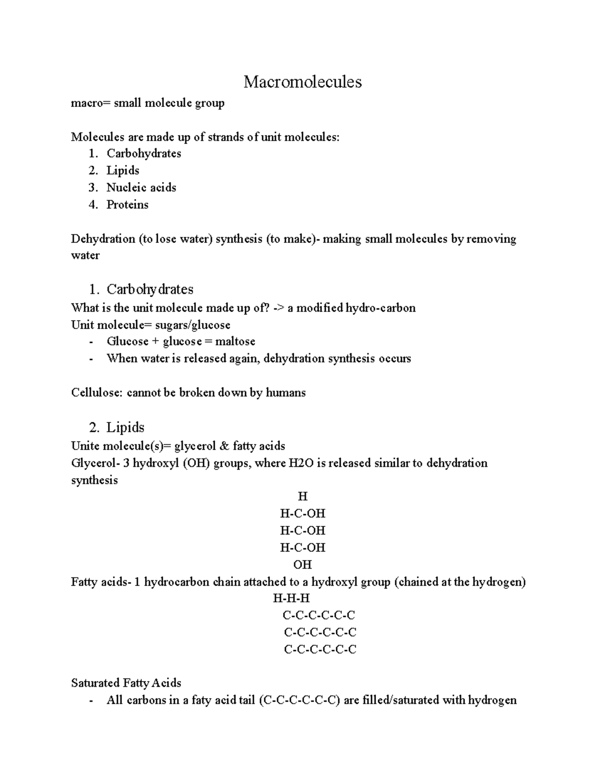 Macromolecules - Professor Mahan Biology 110 lecture - Macromolecules ...