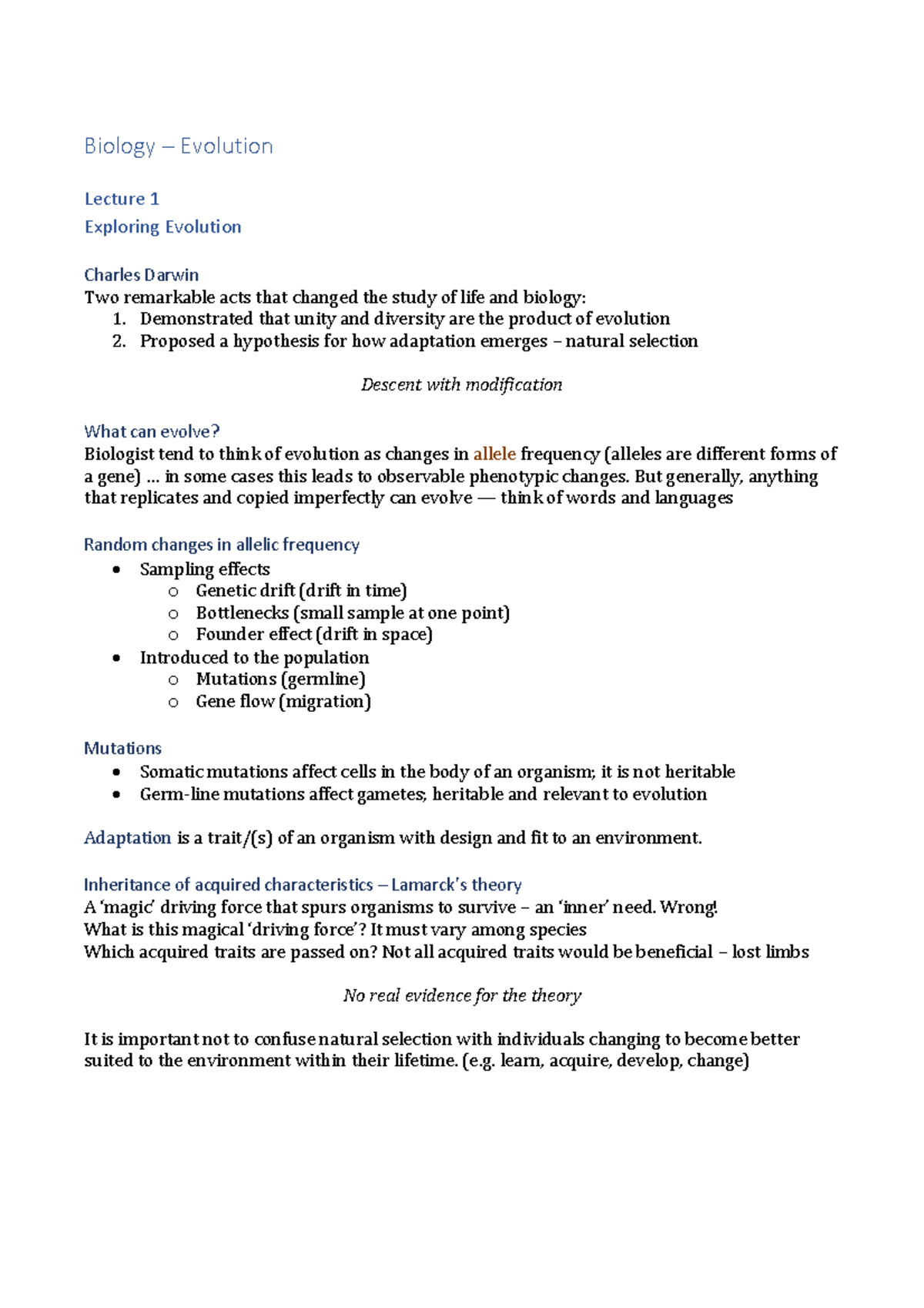 Evolution - Biology – Evolution Lecture 1 Exploring Evolution Charles ...