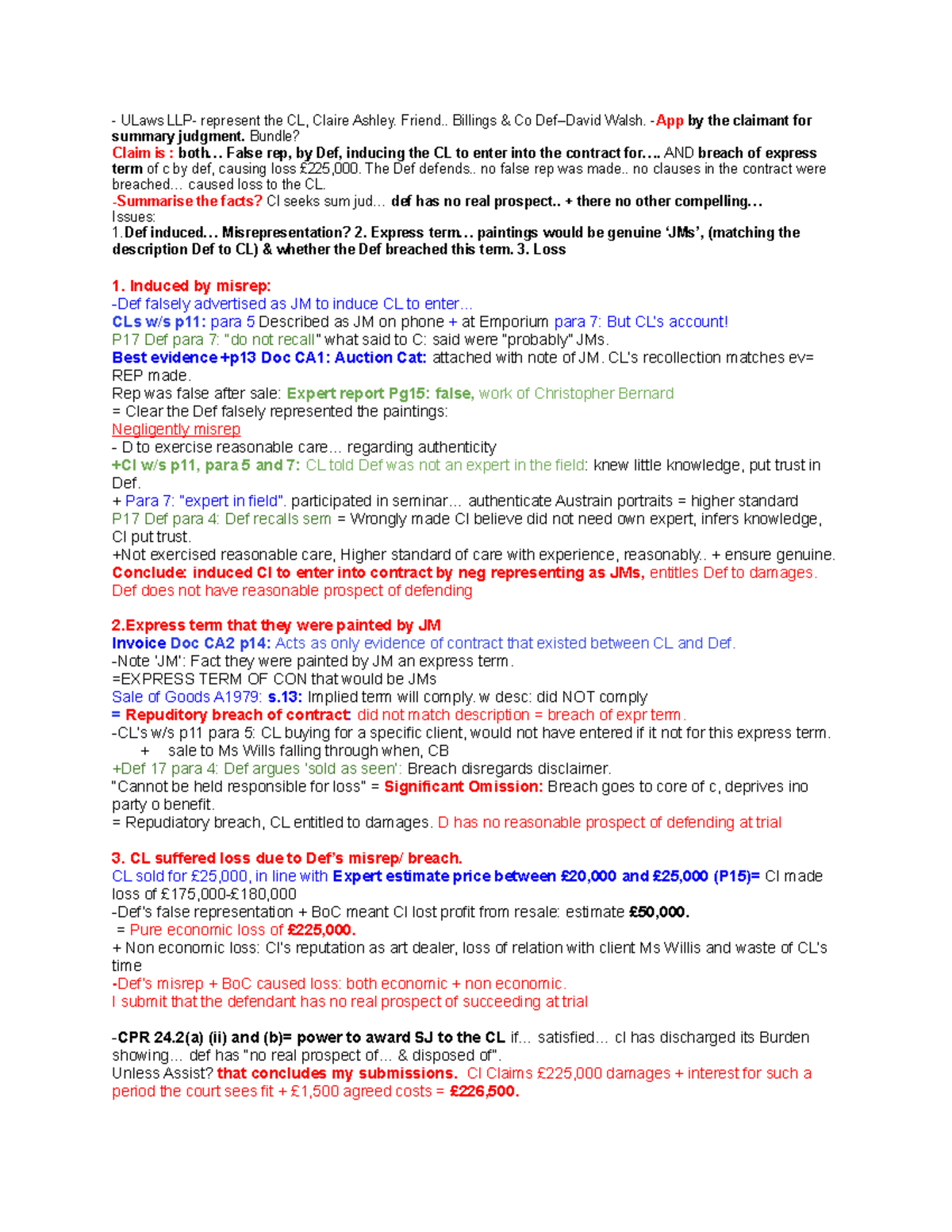 Avocacy Script for exam - ULaws LLP- represent the CL, Claire Ashley ...