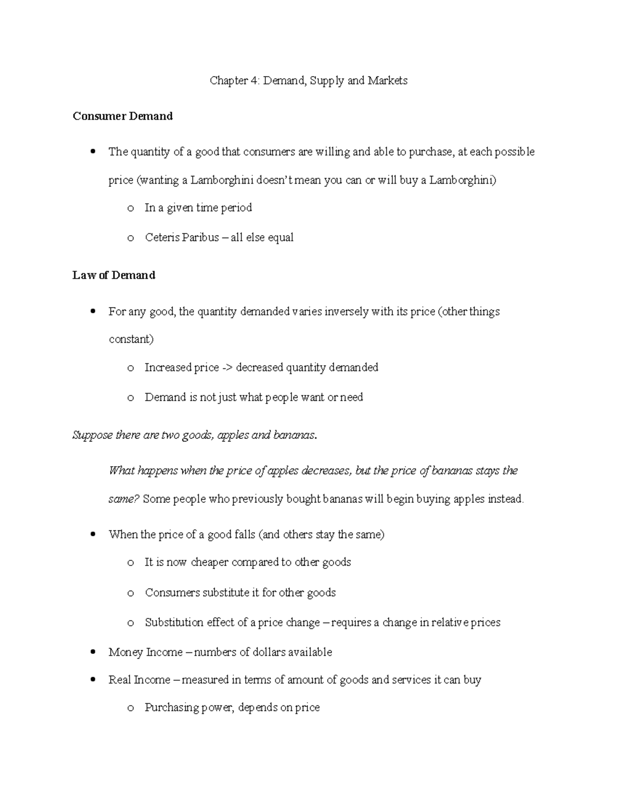 Economics Chapter 4 - Lecture notes All - Chapter 4: Demand, Supply and ...