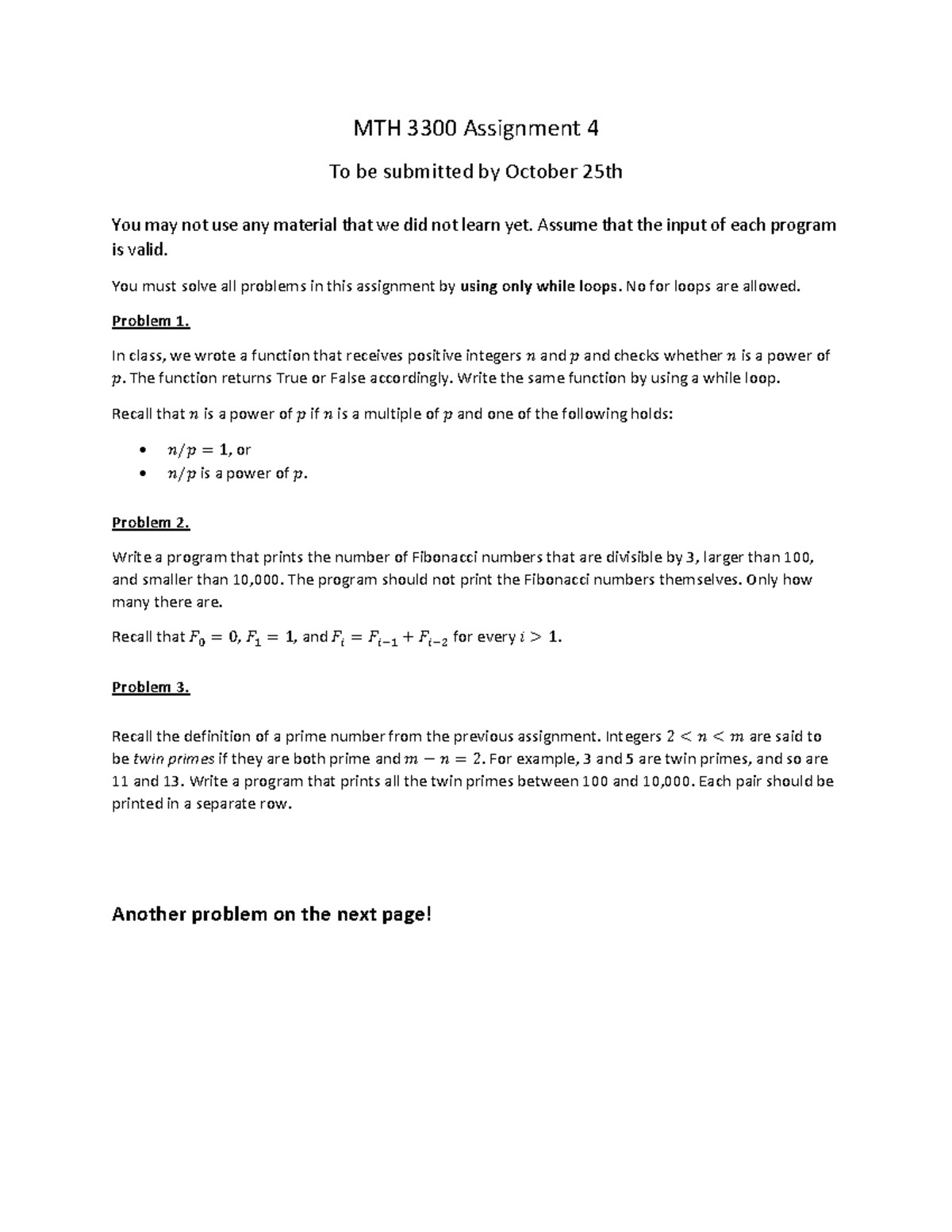 HW4 - n/a - MTH 3300 - Baruch College - Studocu