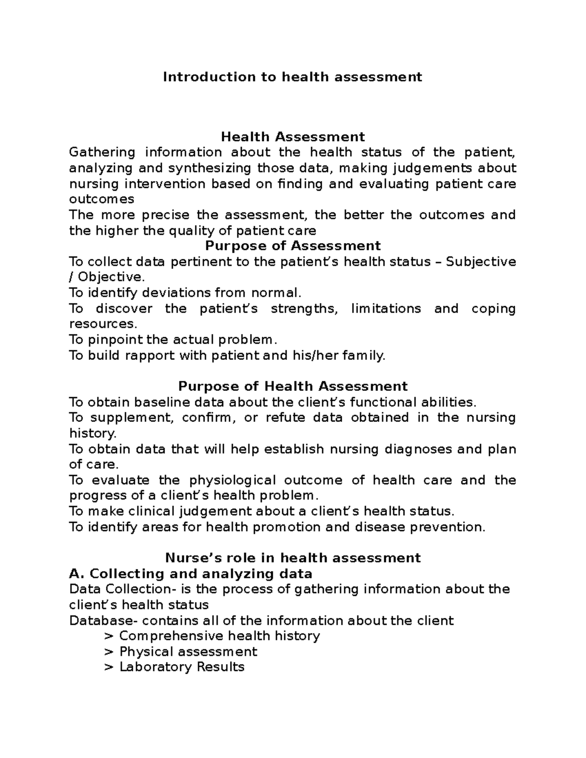 H.A Reviewer - mrs. only - Introduction to health assessment Health ...