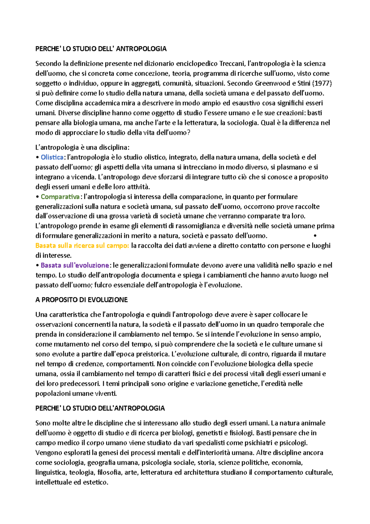 Antropologia dalla lezione 1 alla lezione 11 - PERCHE' LO STUDIO DELL ...