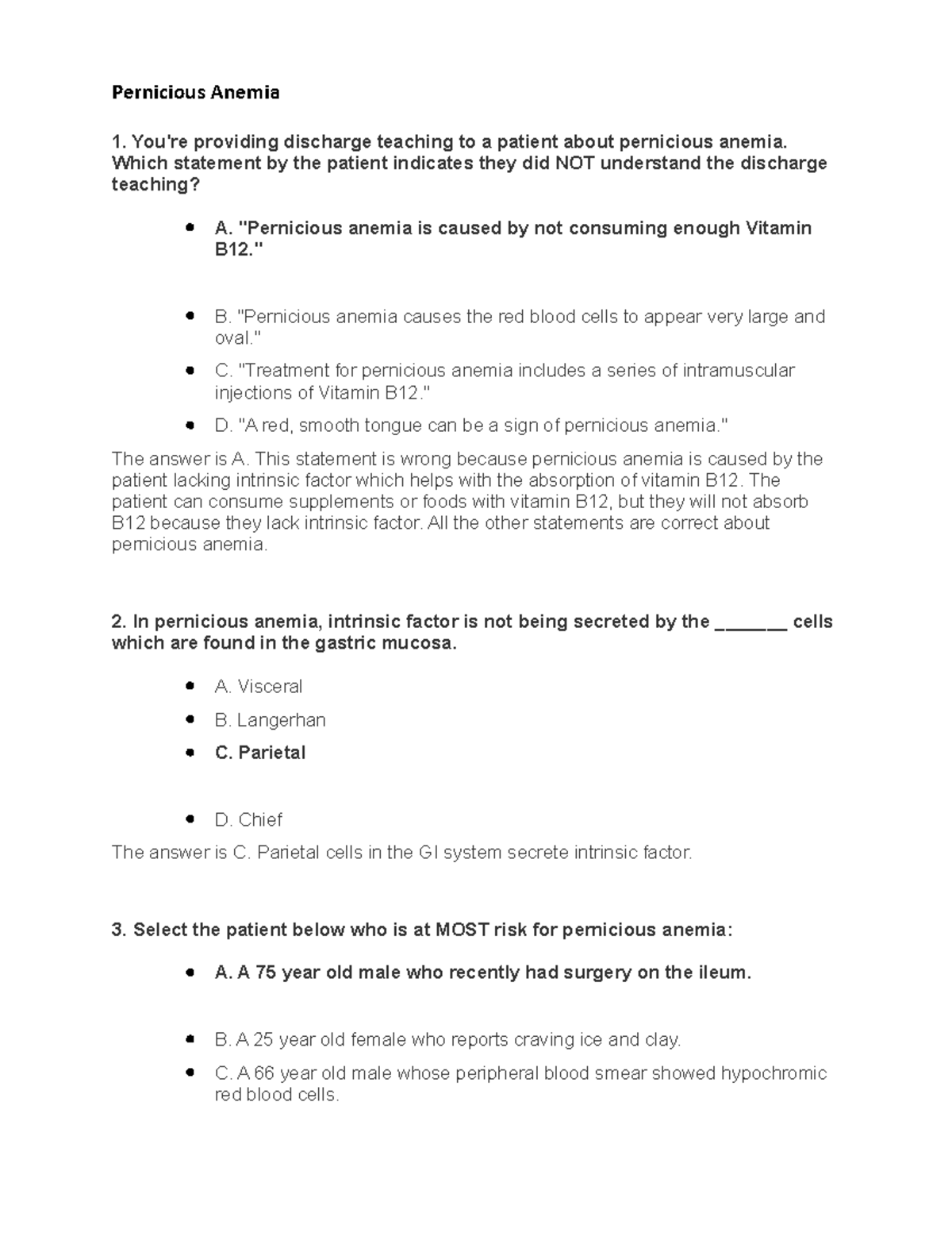 Panecious Anemia - study materials - You're providing discharge ...