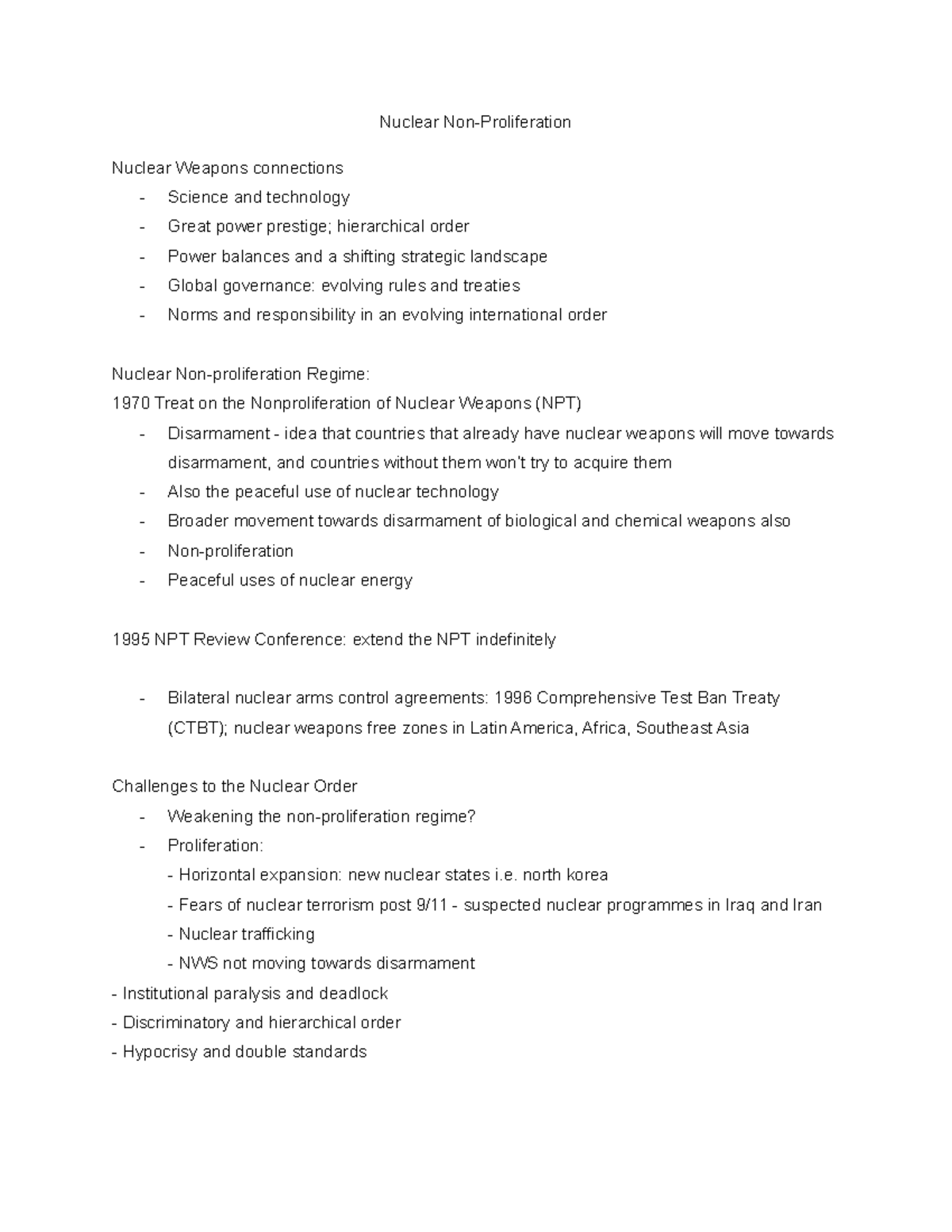 CWA 19 - Lecture notes 19 - Nuclear Non-Proliferation Nuclear Weapons ...