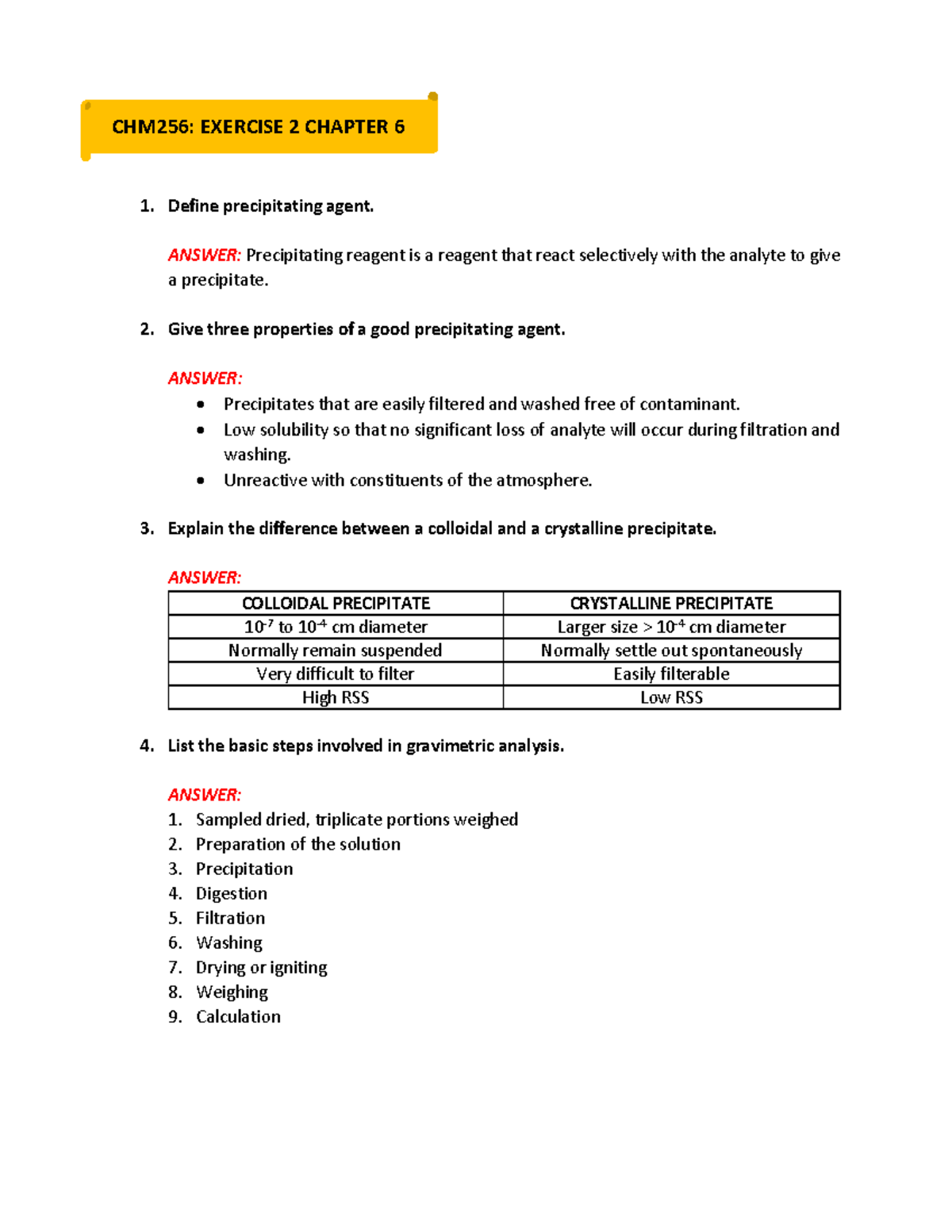 CHM256 Exercise 2 Chapter 6 - CHM256: EXERCISE 2 CHAPTER 6 Define ...
