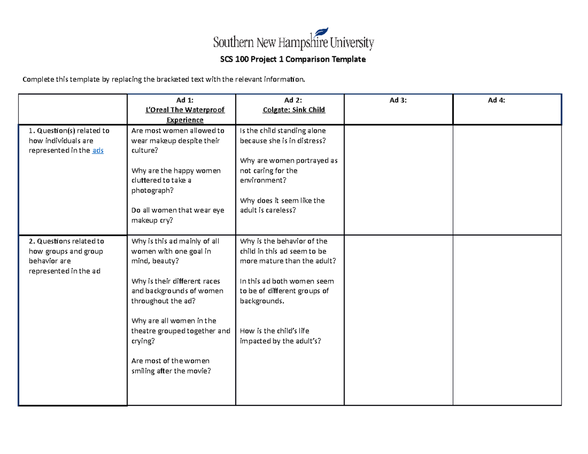SCS 100 Project 1 Comparison Table Draft - SCS 100 Project 1 Comparison ...