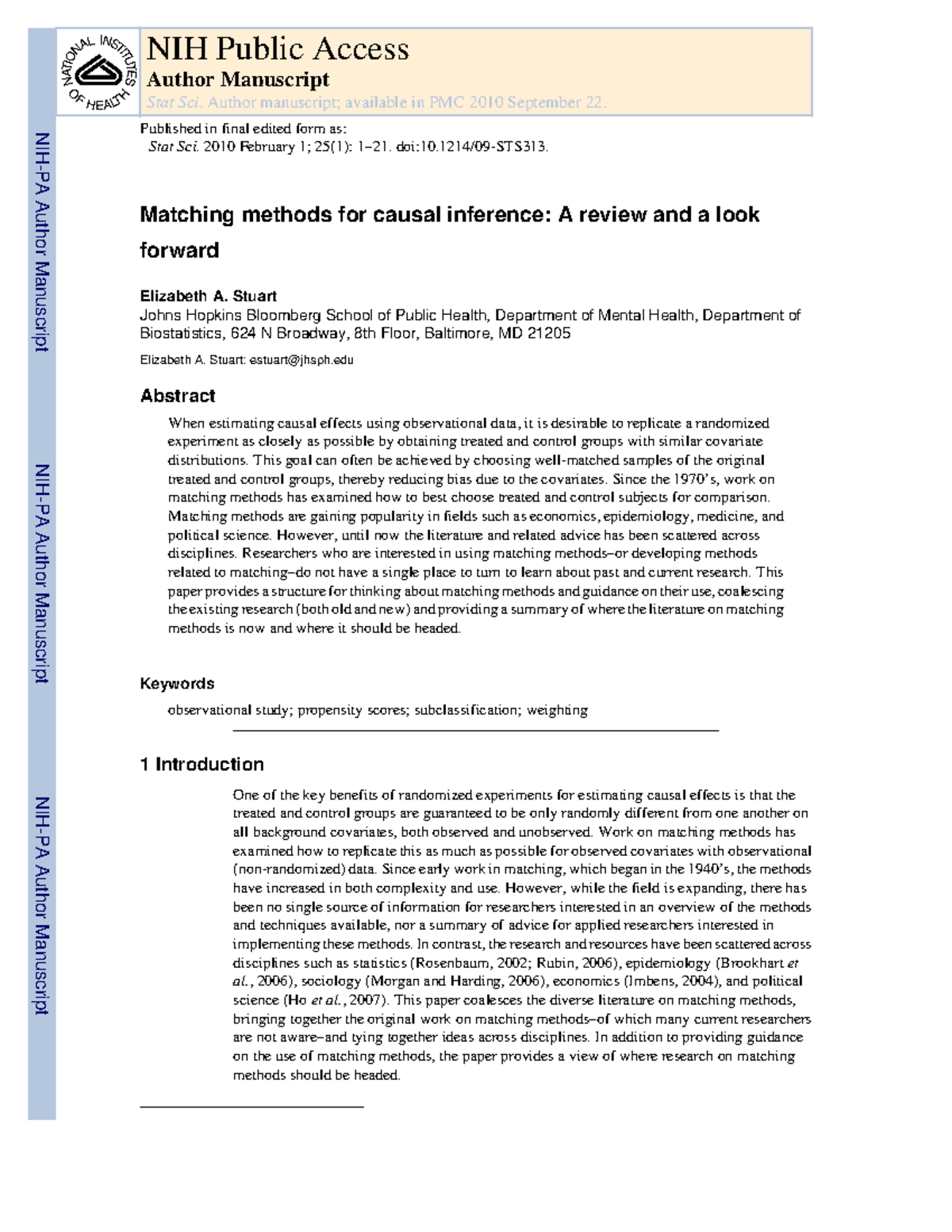 Matching Methods For Causal Inference A Review And A Look Matching