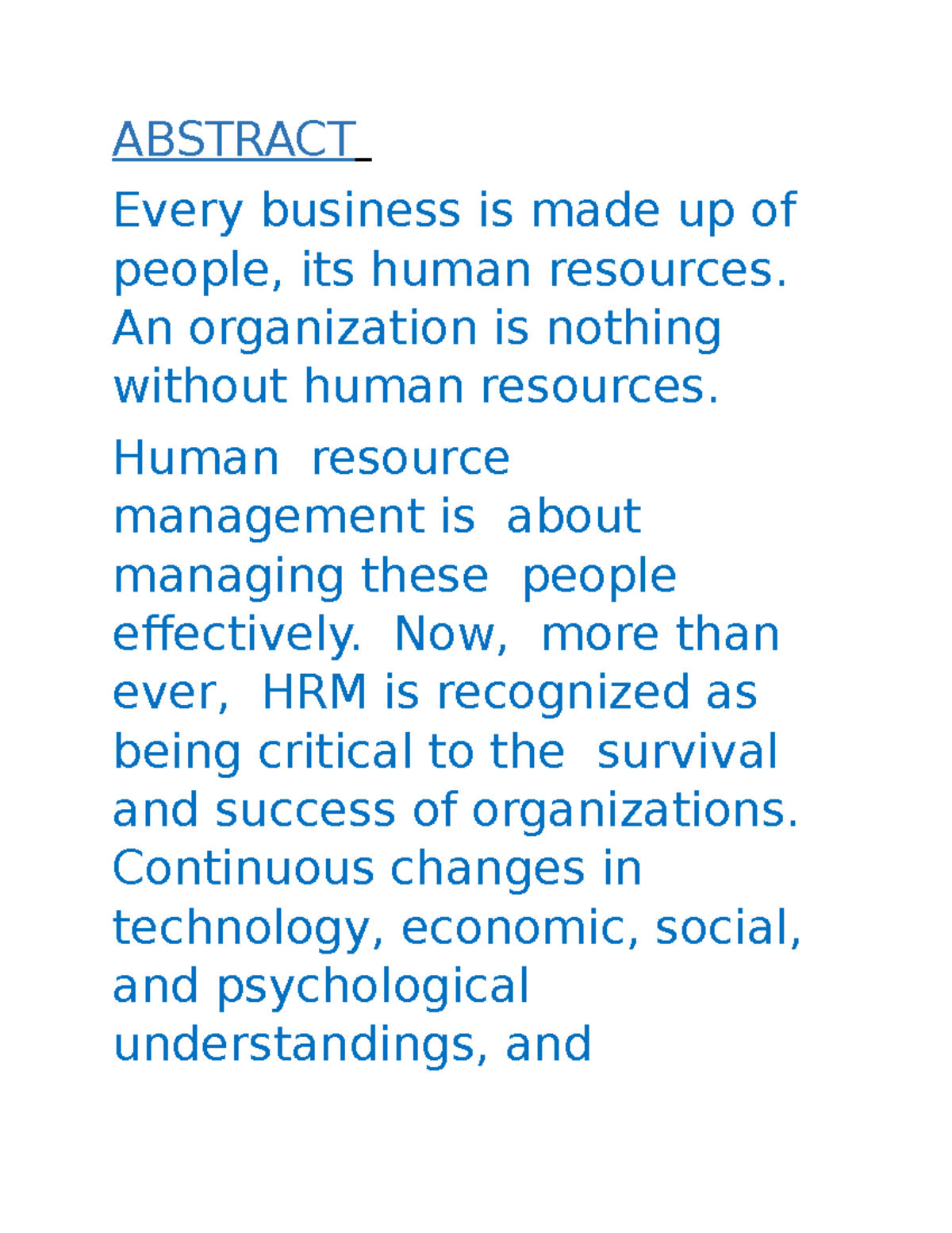 Document - ABSTRACT Every business is made up of people, its human ...