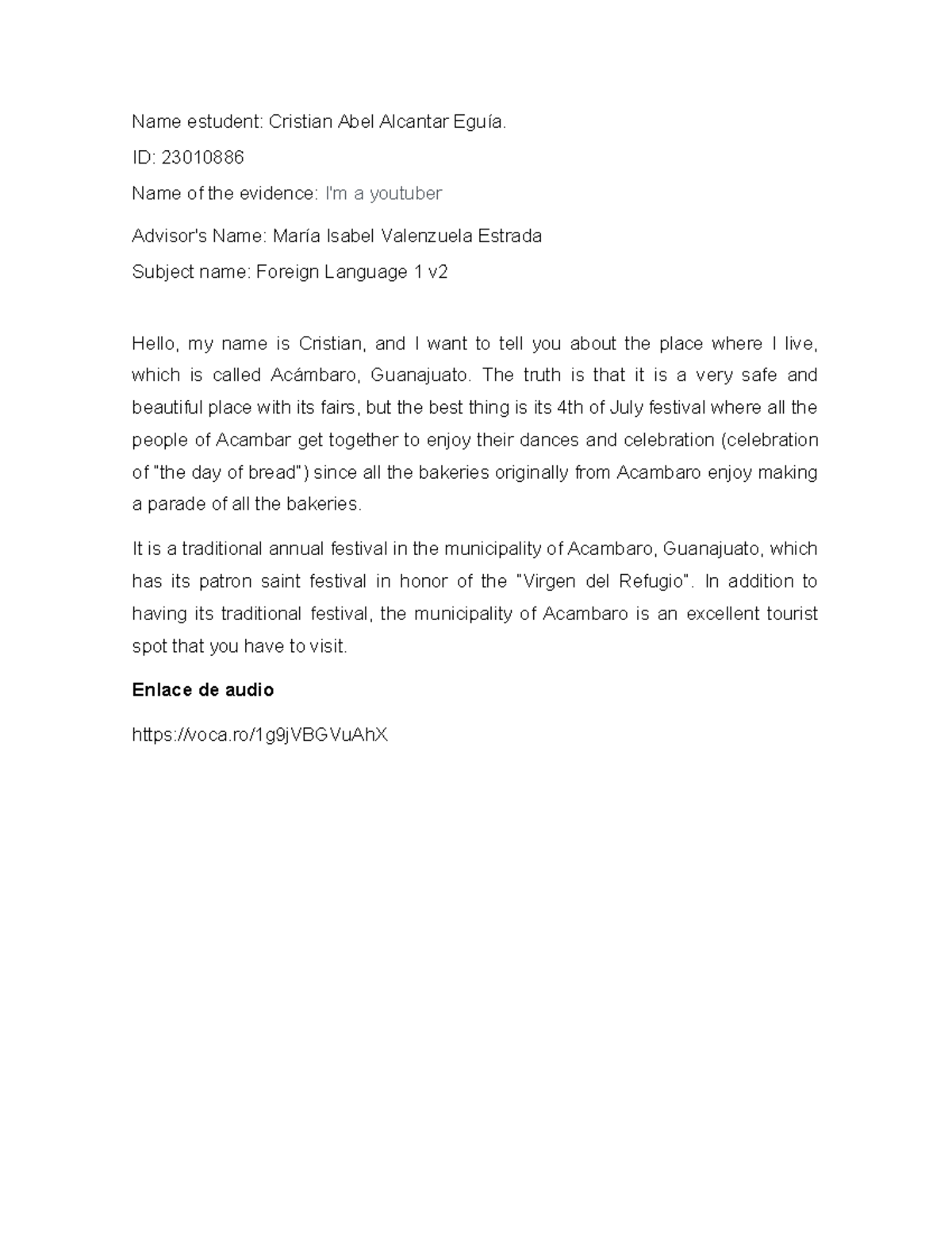 Alcantar Cristian I m youtuber - Name estudent: Cristian Abel Alcantar ...