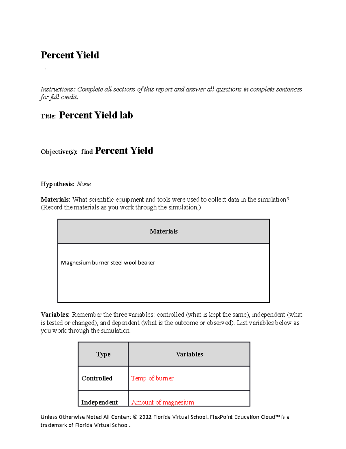 Worksheet 05 071 - wed - Percent Yield Instructions: Complete all ...
