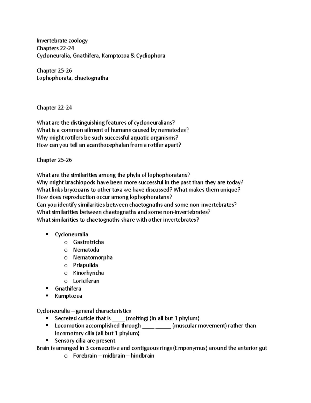 Invertebrate zoology 22-26 - Invertebrate zoology Chapters 22 ...