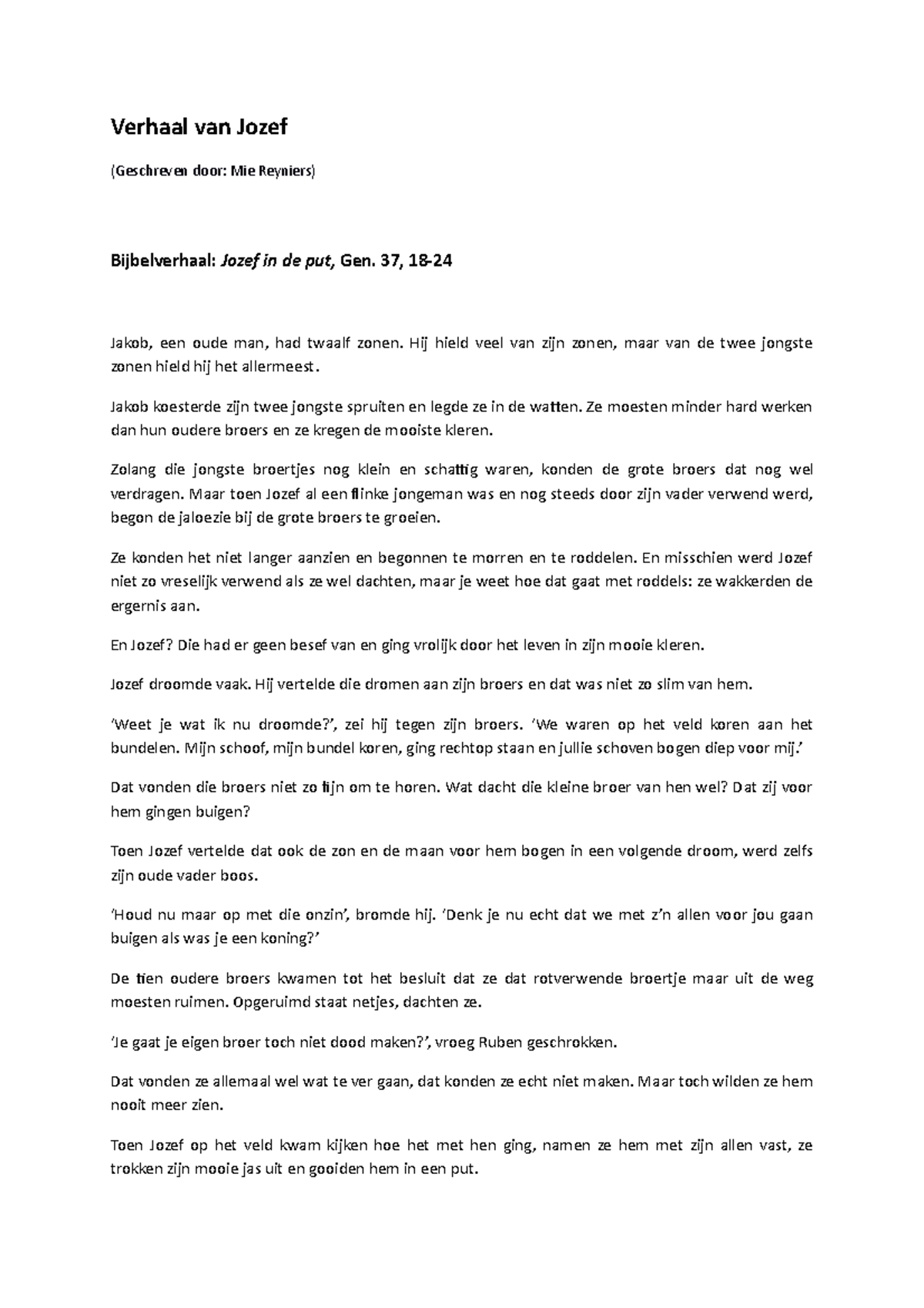Vier grote Bijbelverhalen - Verhaal van Jozef (Geschreven door: Mie ...