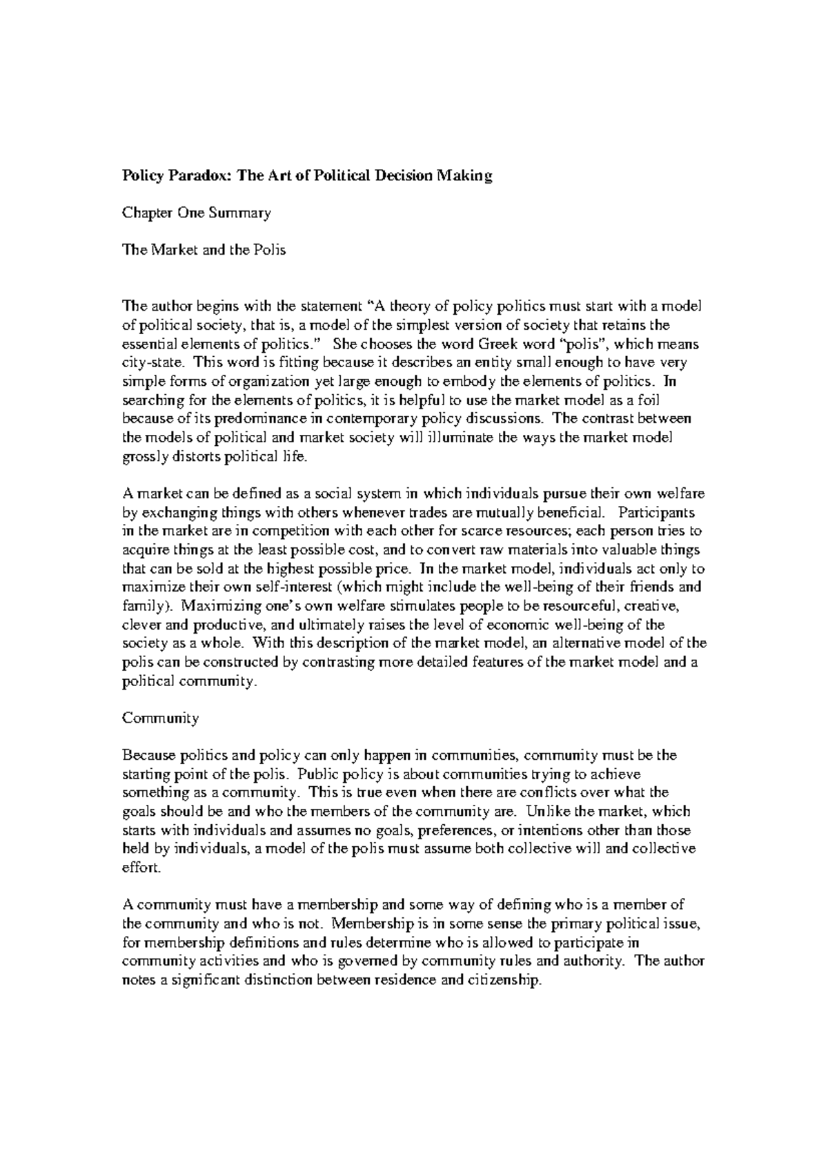 Summary Policy Paradox: The Art of Political Descison making - Policy ...