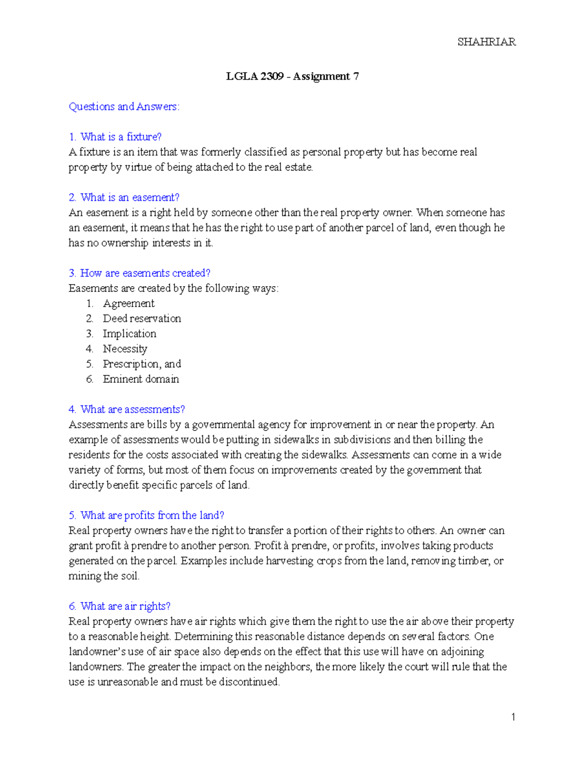 LGLA 2309 - Assignment 7 - SHAHRIAR LGLA 2309 - Assignment 7 Questions and Answers: What is a ...