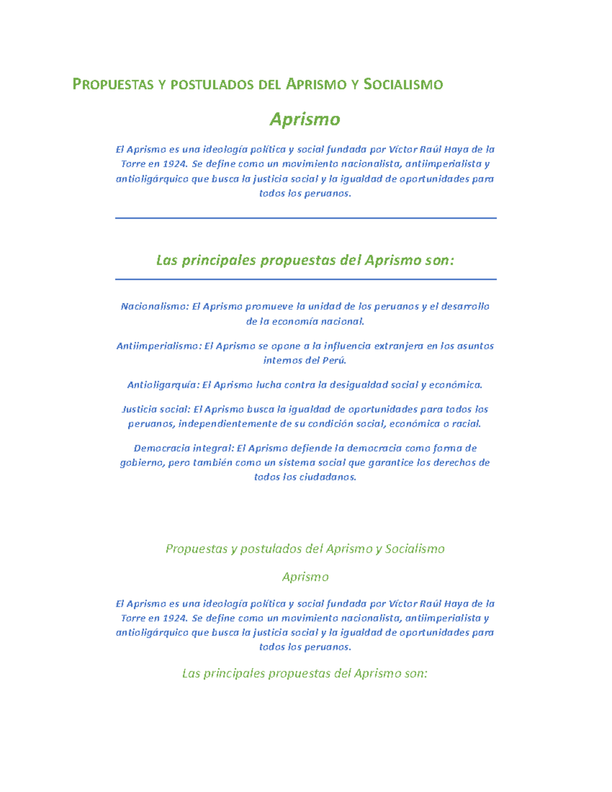 Propuestas y postulados del Aprismo y Socialismo - PROPUESTAS Y ...