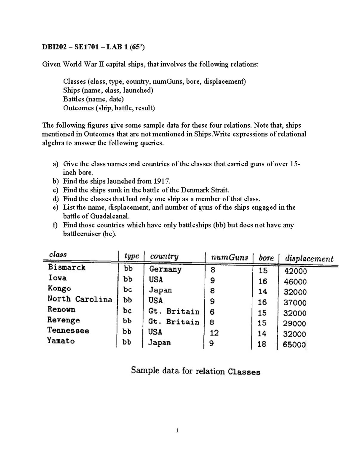 Lab 01 a 02 SE1701 - ..... - DBI202 – SE1701 – LAB 1 (65’) Given World ...