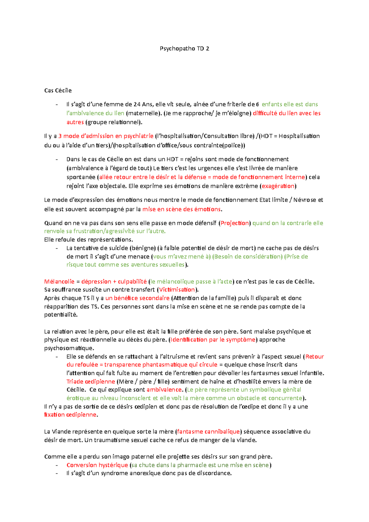 Psychopatho TD2 - (Je me rapproche/ je m’éloigne) difficulté du lien ...