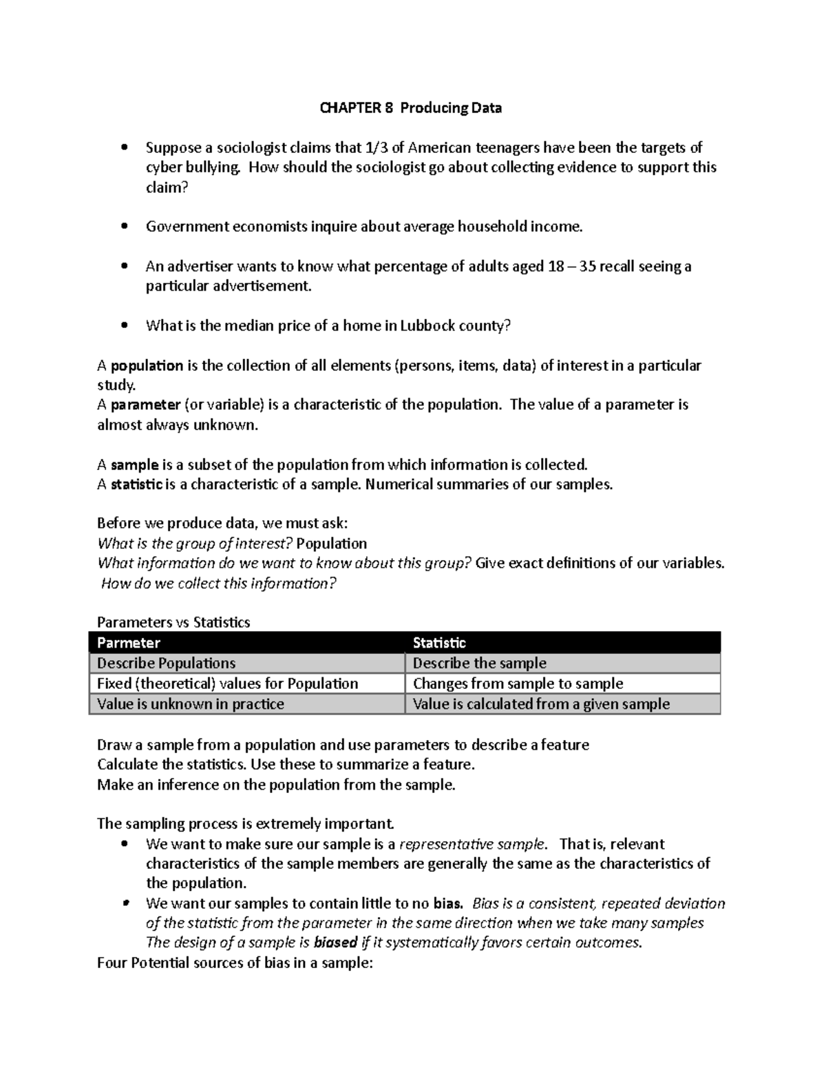 Chapter 8 Producing Data - CHAPTER 8 Producing Data Suppose a sociologist claims that 1/3 of ...