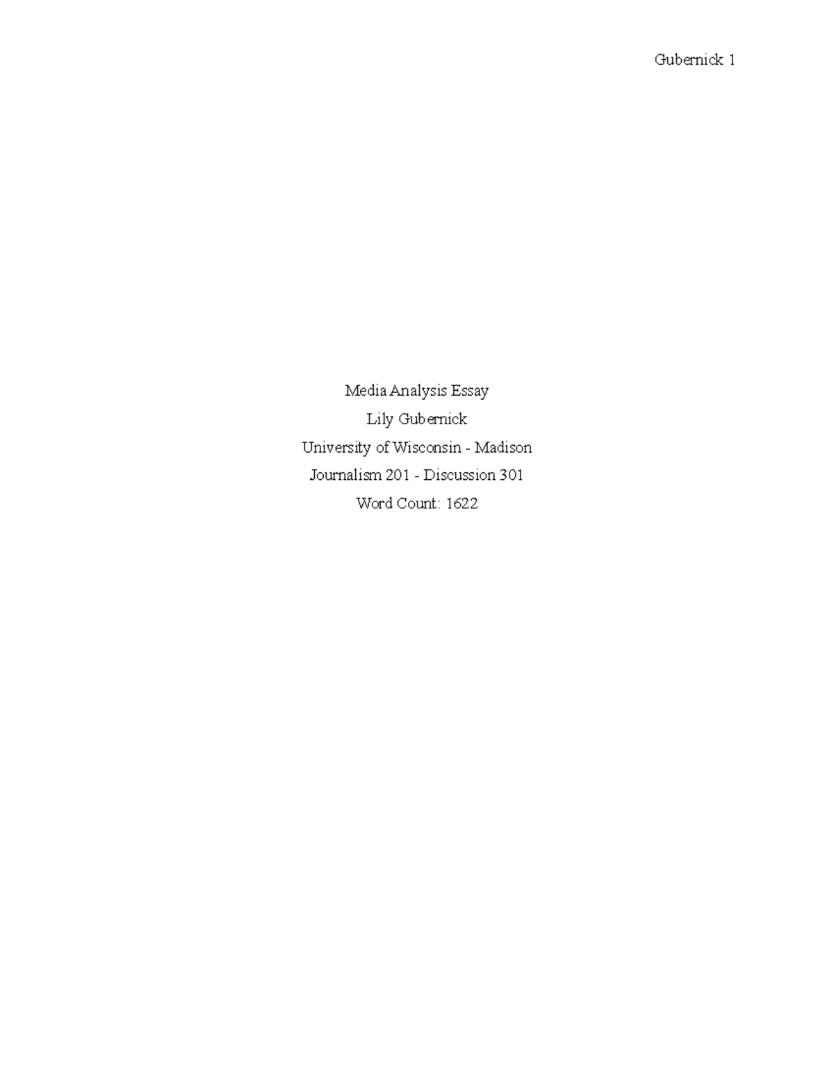 Media Analysis Essay - Grade: A+ - Media Analysis Essay Lily Gubernick ...