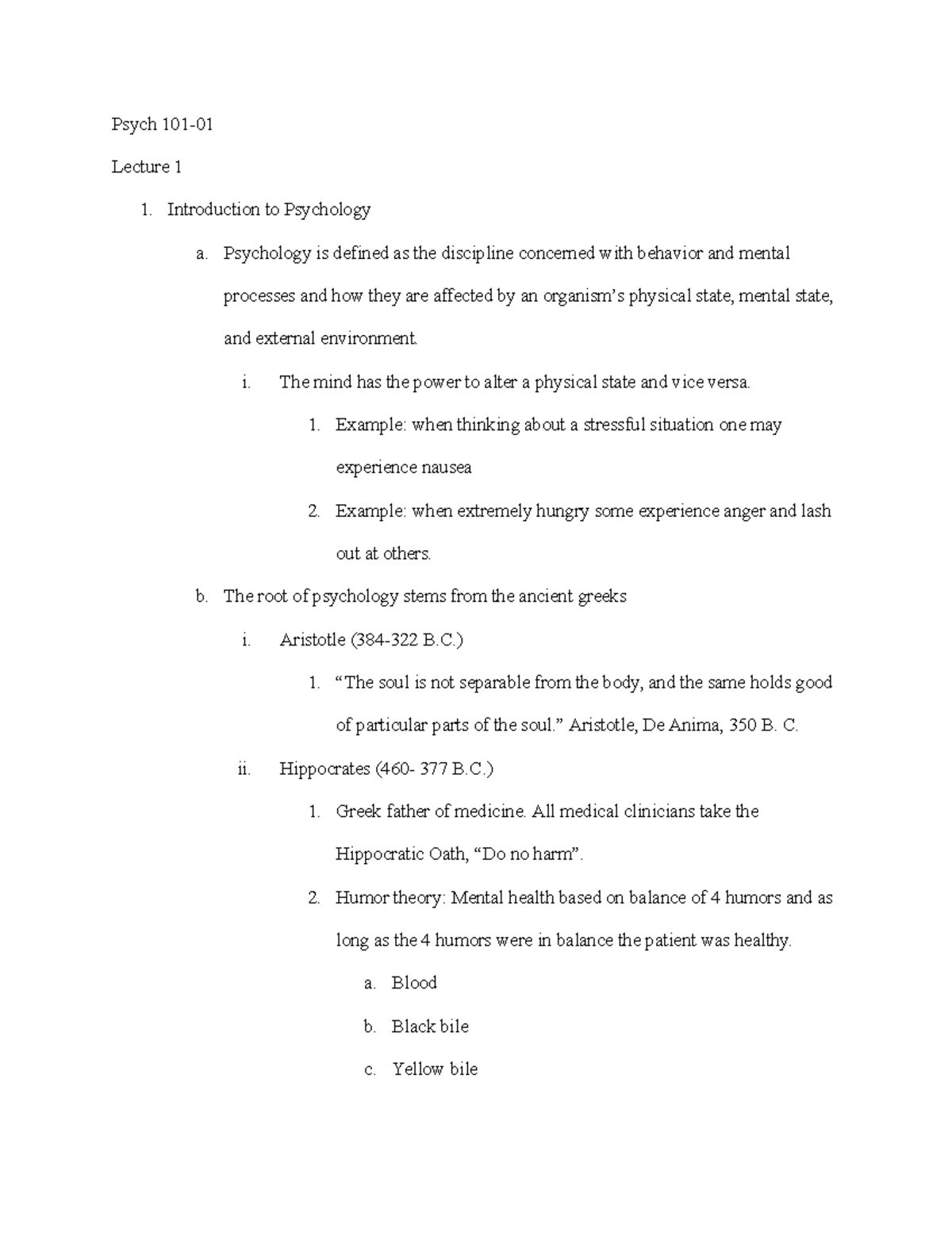 Psych 101 - Psych 101- Lecture 1 1. Introduction to Psychology a ...