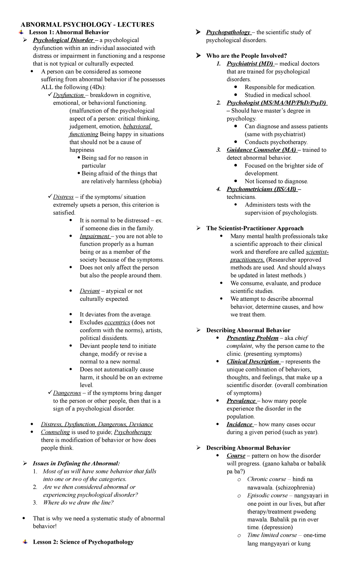 Abnormal Psychology Lectures - ABNORMAL PSYCHOLOGY - LECTURES Lesson 1 ...