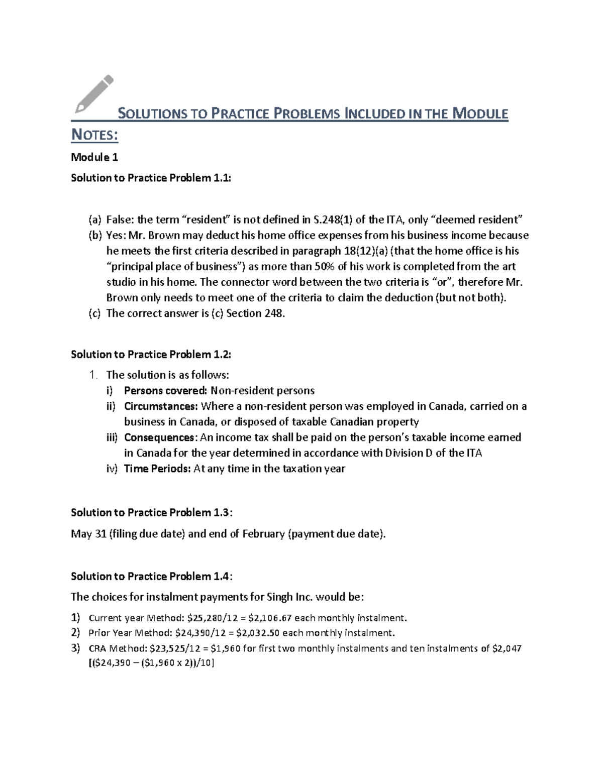 Solution to Modules 1 practice problems - SOLUTIONS TO PRACTICE ...