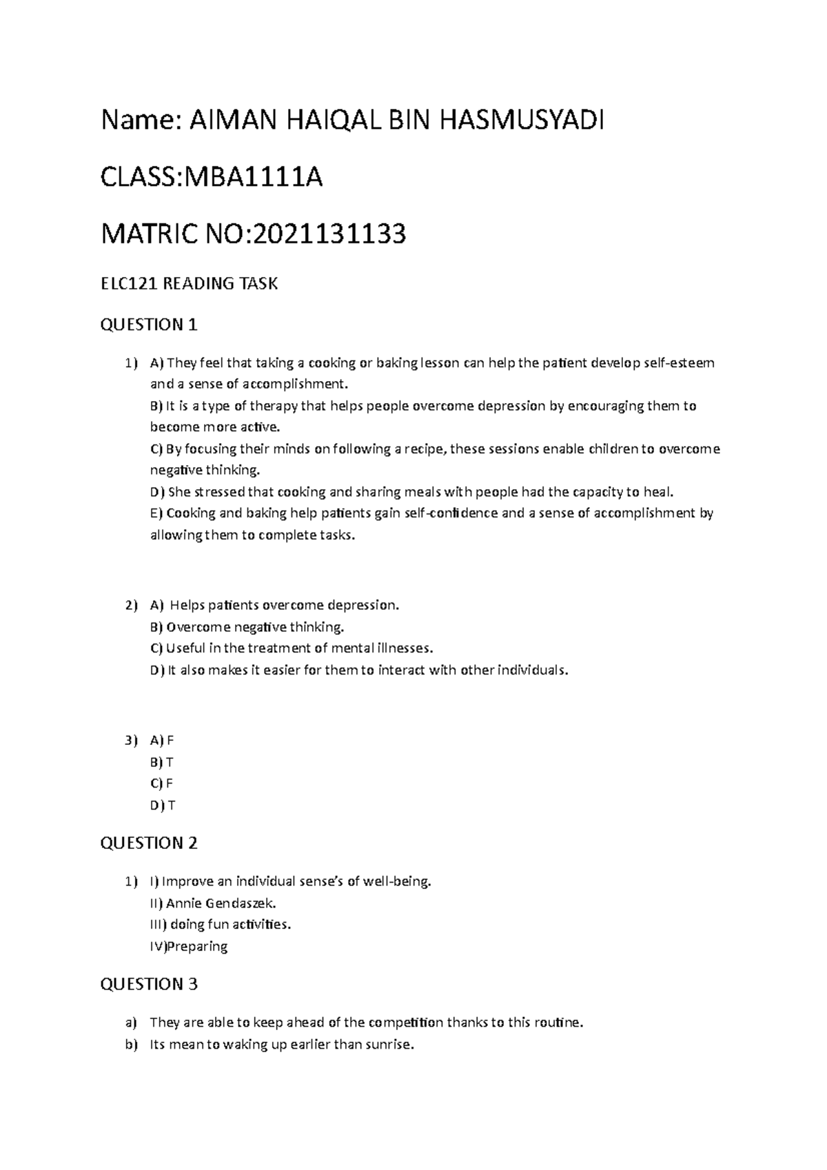 ELC121 reading task Aiman Haiqal mba111a - Name: AIMAN HAIQAL BIN HASMUSYADI CLASS:MBA1111A ...