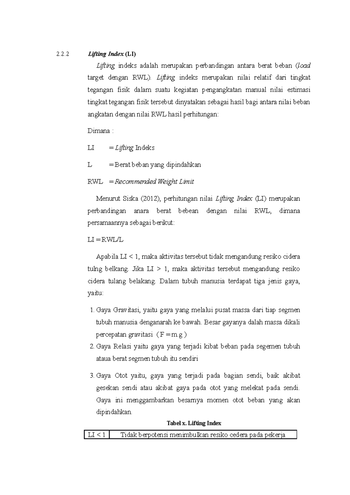 Lifting Index - 2.2 Lifting Index (LI) Lifting indeks adalah merupakan ...