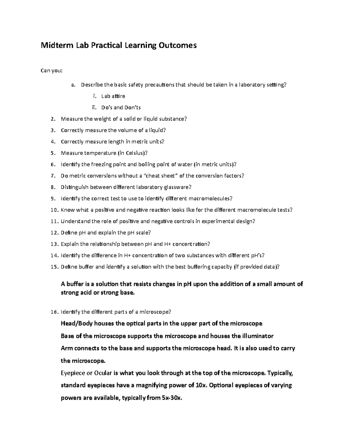 BIO111-Lab-Outcome-Midterm useful for the lab - Midterm Lab Practical ...