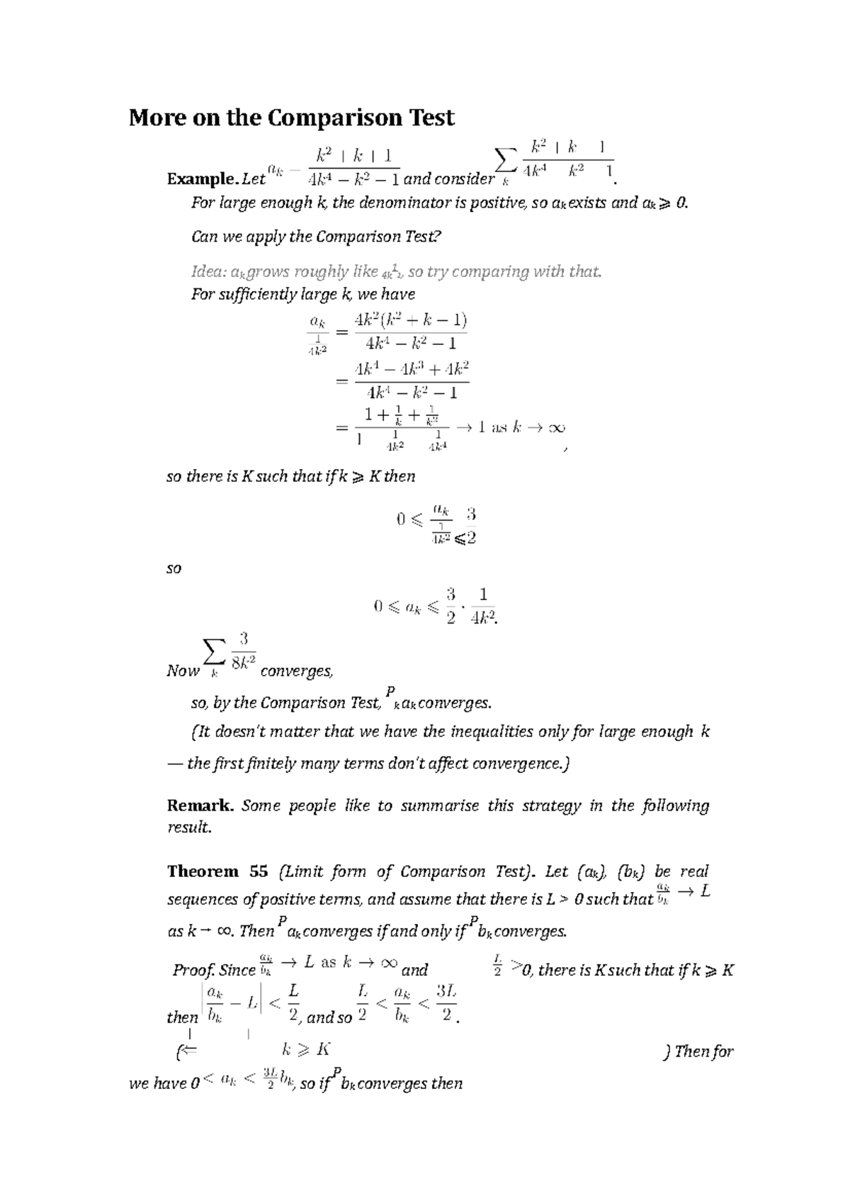 Analysis 29 - More on the Comparison Test - More on the Comparison Test ...