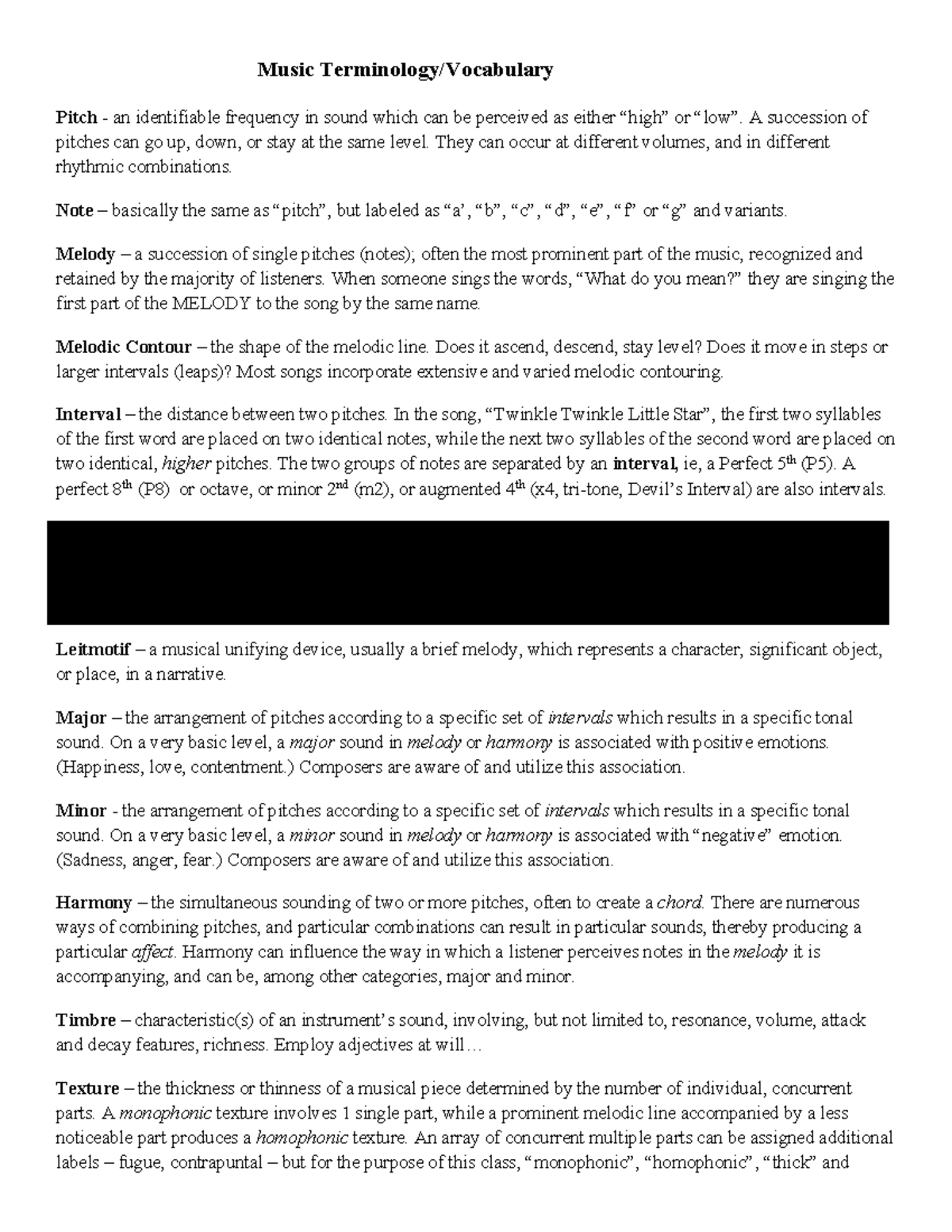 Music Terminology I1 - Lecture notes 1-2 - Music Terminology/Vocabulary ...
