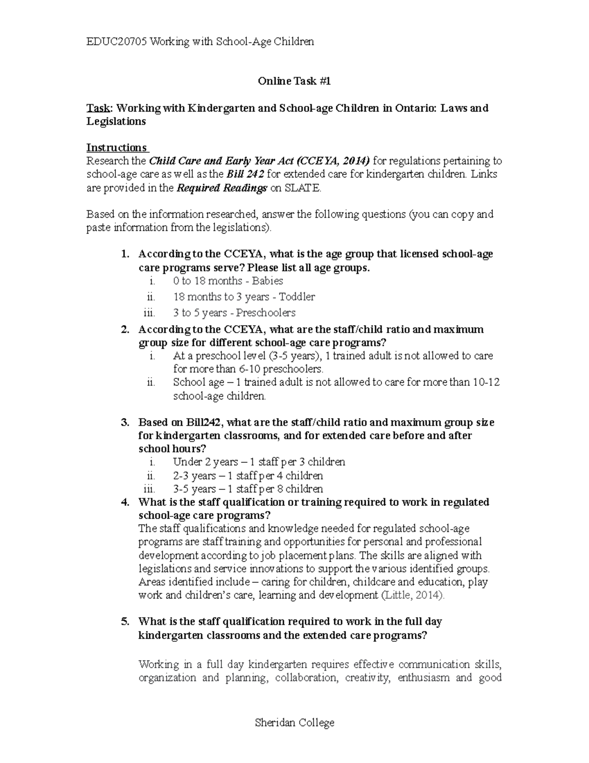 Task 1 Legislations Cceya & FDK - EDUC20705 Working with School-Age ...