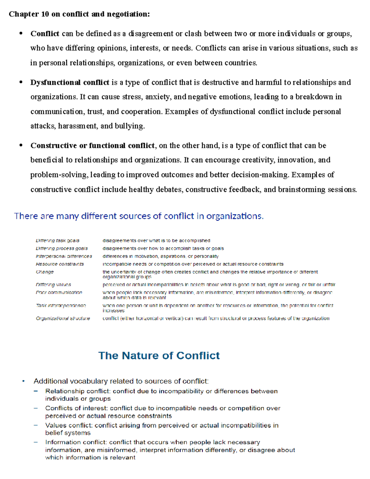 Study Guide ch 10-12 - Chapter 10 on conflict and negotiation: Conflict ...