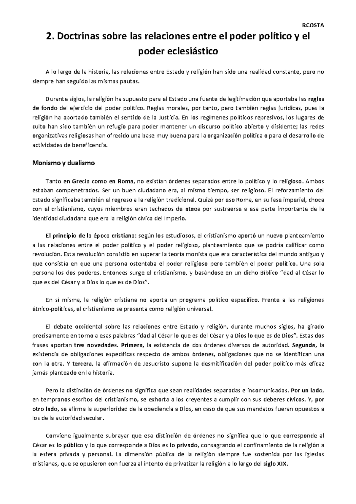 Tema 2: Doctrinas sobre las relaciones entre el poder político y el ...